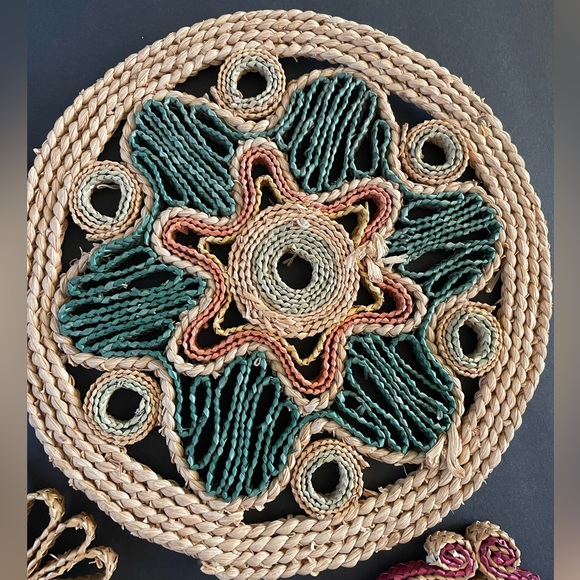 Kitchen | Vintage Woven Raffia Trivets Set Of Four Beautiful Designs ...